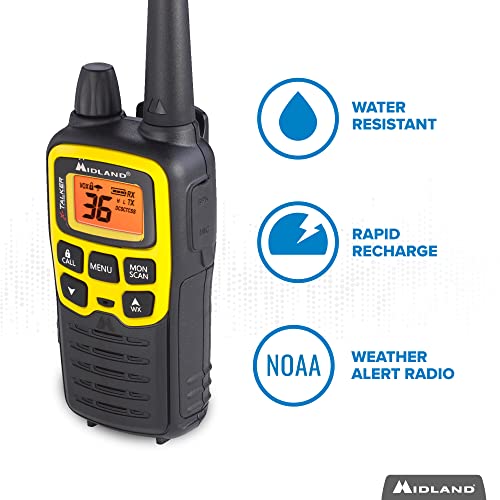 Midland X-TALKER 36 Channel FRS Two-Way Radio - Long Range Walkie Talkie, 121 Privacy Codes, & NOAA Weather Scan + Alert (Black/Yellow, 2-Pack)