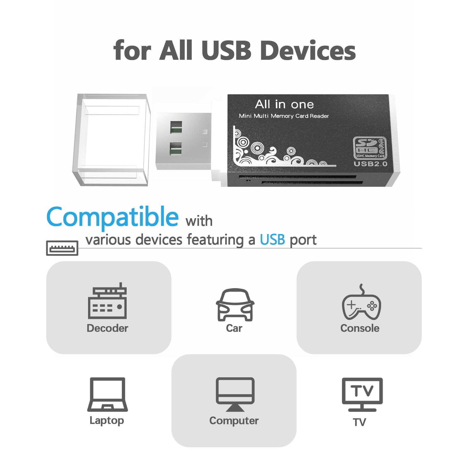 Micro SD Card Reader, 4-in-1 SD Card Reader to USB Adapter, Memory Card Reader for MS Duo/Pro, M2 Card, SDXC, SDHC, MMC, RS-MMC, Micro SDXC, Micro SDHC and TF Card (1Pack Black)