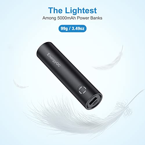EnergyQC Fast Charging Portable Charger 5000mAh,External Battery Power Bank with USB-C Input(Recharge Only), Battery Pack Compatible with iPhone,Samsung Galaxy,Airpods and More-Black