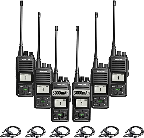 SAMCOM Two Way Radios Long Range Walkie Talkies for Adults with Headphones,20 Channel Programmable Handheld 2 Way Radio Rechargeable with 3000mAh Battery and Charger(6 Pack)