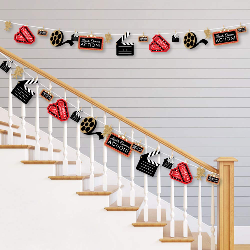 Big Dot of Happiness Red Carpet Hollywood - Movie Night Party DIY Decorations - Clothespin Garland Banner - 44 Pieces