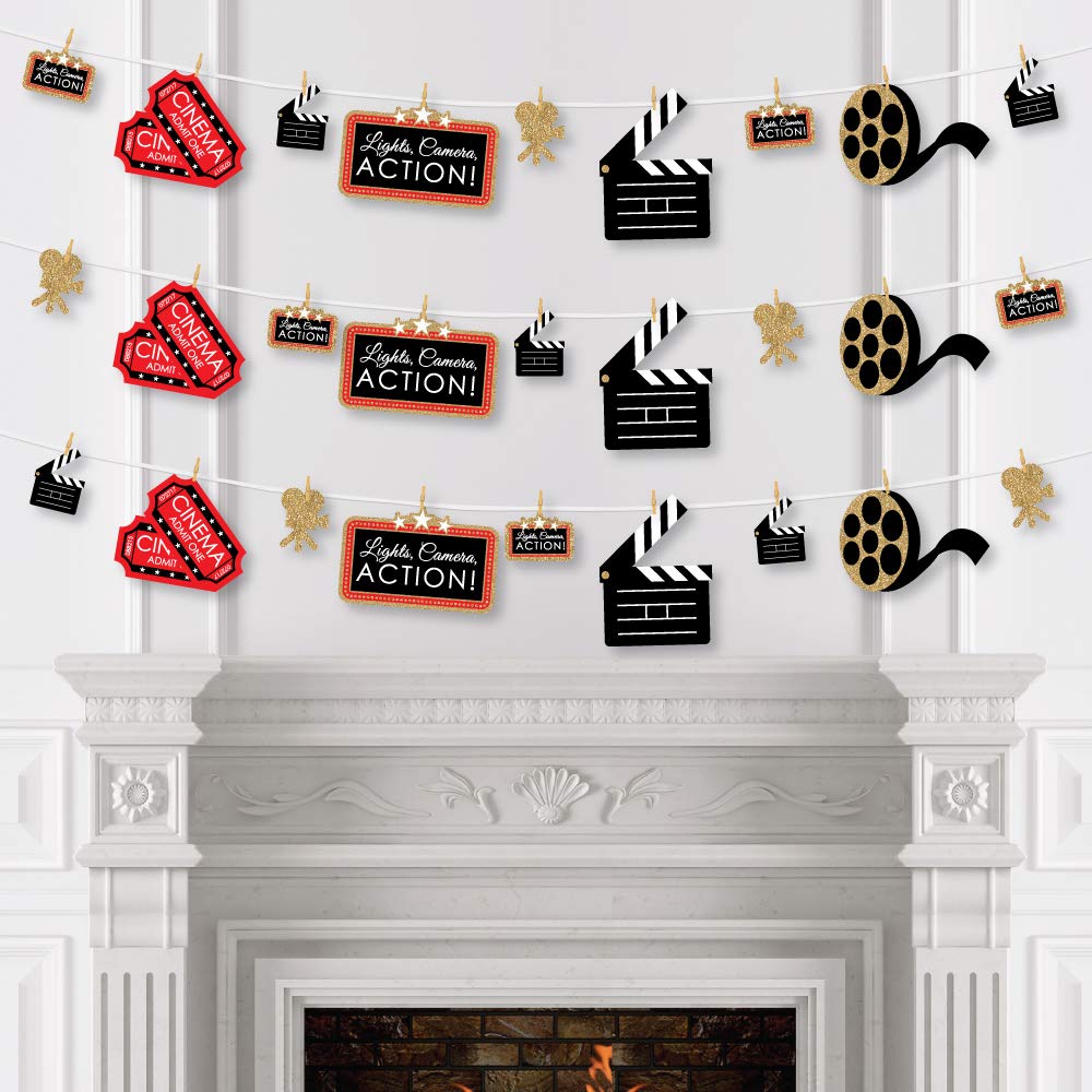 Big Dot of Happiness Red Carpet Hollywood - Movie Night Party DIY Decorations - Clothespin Garland Banner - 44 Pieces