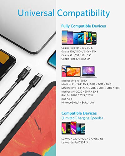 Anker New Nylon USB C to USB C Cable 100W 10ft, USB 2.0 Type C Charging Cable Fast Charge & 45W USB C Super Fast Charger, 313 Charger, Ace Foldable PPS Fast Charger Supports Super Fast Charging