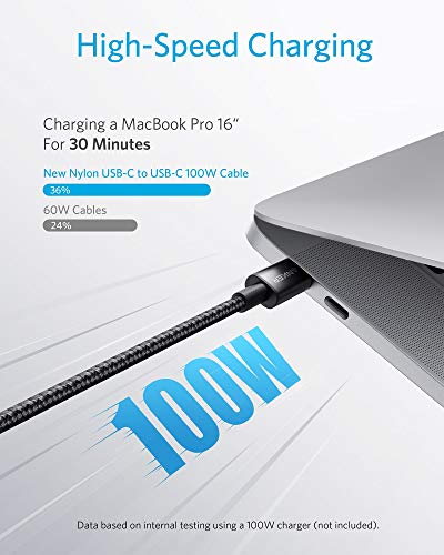 Anker New Nylon USB C to USB C Cable 100W 10ft, USB 2.0 Type C Charging Cable Fast Charge & 45W USB C Super Fast Charger, 313 Charger, Ace Foldable PPS Fast Charger Supports Super Fast Charging