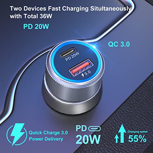 5 Pack USB C Car Charger, Bangfun 36W Dual USB Car Charger Adapter Fast Charge PD&QC 3.0 Cigarette Lighter USB Charger Compatible iPhone 14 13 12 11 Pro Max SE,iPad,Samung S21/S20, Pixel(Grey)