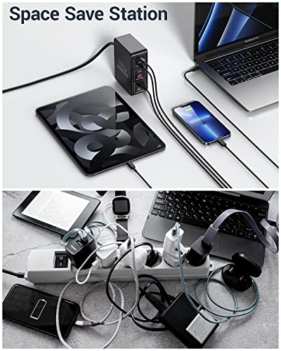 LMAIVE USB C Charging Station, 120W Multiport USB Charging Station, Multi USB Charger Station, Charging Station for Multiple Devices, USB Charging Hub Compatible with MacBook, Laptop, iPhone, iPad
