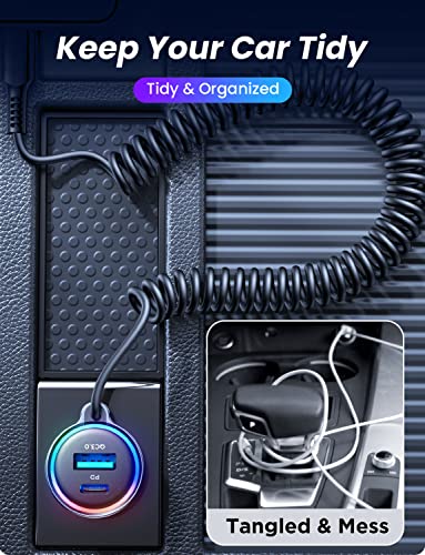 USB C Car Charger, 60W Super Fast Car Charger Dual PD 30W& QC3.0 Car Charger Adapter with 5ft Super Fast Type C Cable for Samsung Galaxy S22/21/Google Pixel/Moto/LG/Android, iPad Pro