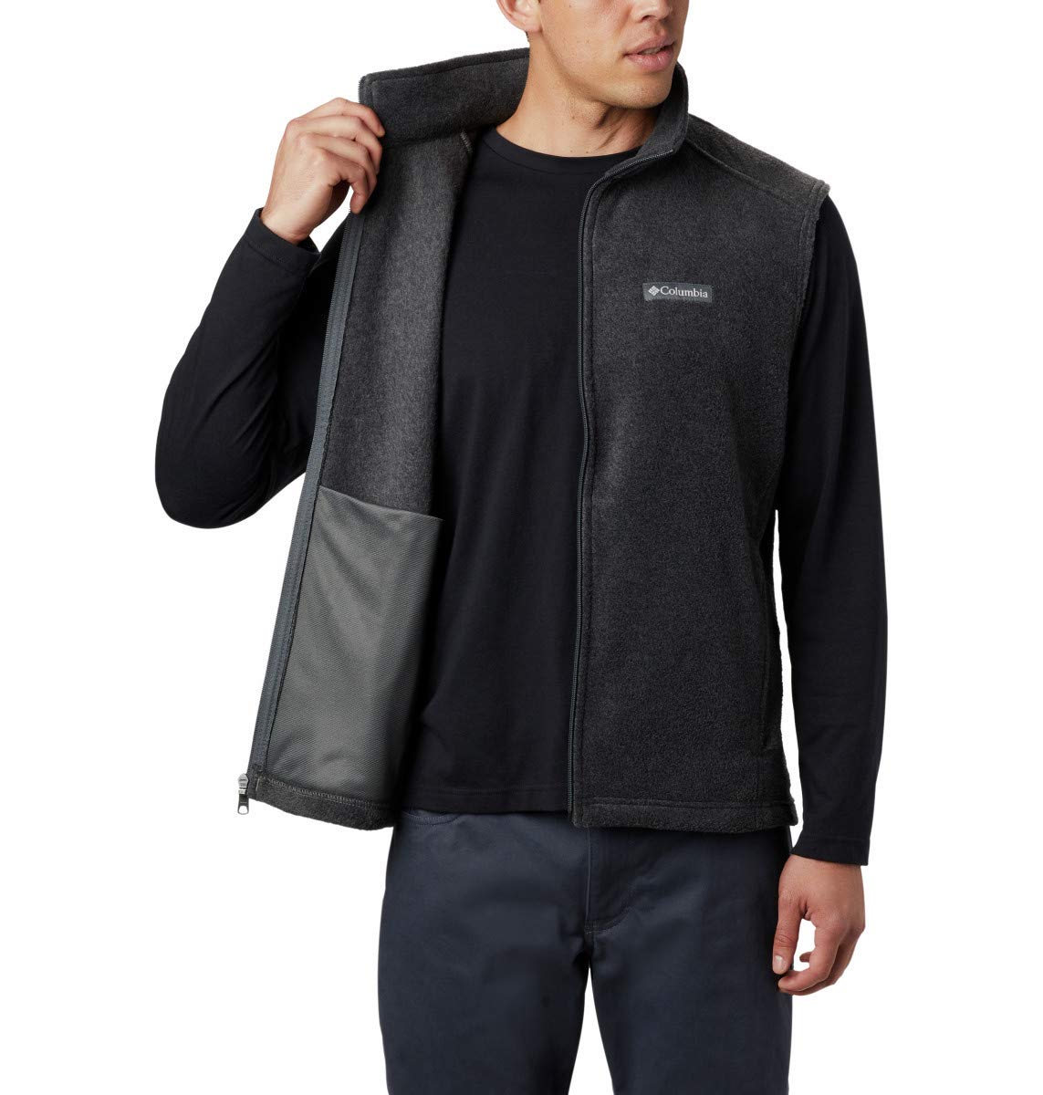 Columbia Mens Steens Mountain Fleece Vest, Charcoal Heather, Small