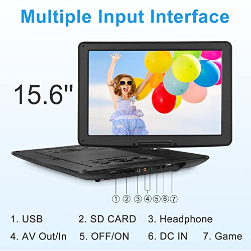 ππΆπΆπ―πΆπΆ 17.9" Portable DVD Players with Large Screen, 15.6" Swivel Screen, 6 Hrs Battery DVD Player Portable with Car Charger and DC Adapter, Support USB/SD Card/Sync TV, Region Free, Black
