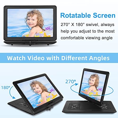 ππΆπΆπ―πΆπΆ 17.9" Portable DVD Players with Large Screen, 15.6" Swivel Screen, 6 Hrs Battery DVD Player Portable with Car Charger and DC Adapter, Support USB/SD Card/Sync TV, Region Free, Black