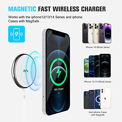 Magnetic Wireless Charger,Vebach Wireless Charging Pad Mag-Safe Charger with Detachable Cable Compatible with iPhone 14/14 Pro/14 Plus/14 Pro Max/iPhone 13/13 Pro/13 Pro Max/13 Mini/iPhone 12