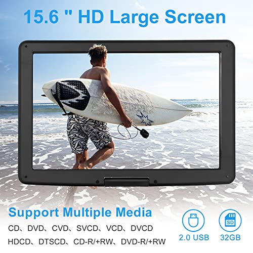 ππΆπΆπ―πΆπΆ 17.9" Portable DVD Players with Large Screen, 15.6" Swivel Screen, 6 Hrs Battery DVD Player Portable with Car Charger and DC Adapter, Support USB/SD Card/Sync TV, Region Free, Black