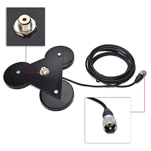 HYS Heavy Duty Mobile Car/Truck SO-239 8.8inch Triangle Magnet Mount Base W/5M(16.4ft) RG58 Coaxial Cable PL-259 Plug