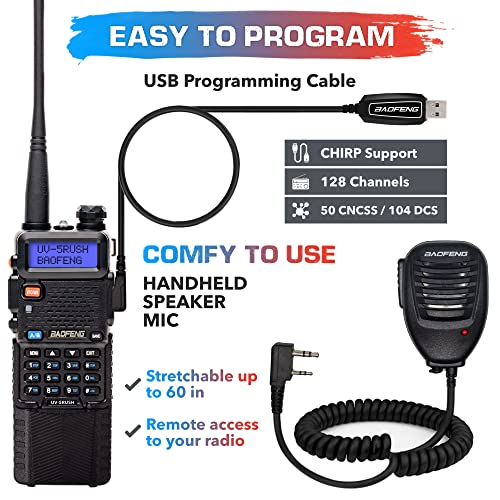 youRUSH Ham Radio Tactical Set - 4pack UV-5RUSH 8W 2Way Radio with 3800mAh and 2800mAh Batteries, Foldable Tactical Antenna, PTT Speaker Mic, USB Charger, Chirp Program Cable Compatible with Baofeng