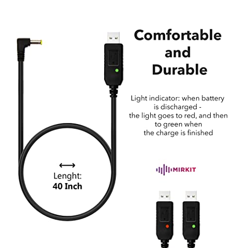 Mirkit 2.5mm USB Charger Cable with Light Indicator for Baofeng Battery UV-5R and UV-82 3800mAh BL-5L and BL-8 High Capacity Batteries for Two Way Radios