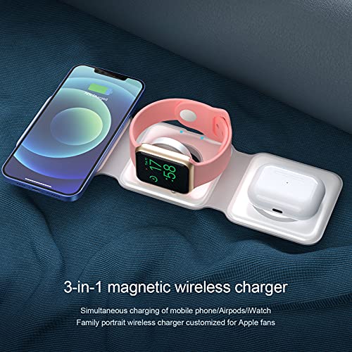 SAJILO 3 in 1 Wireless Charger, Foldable Charging Station, 15W Portable Magnetic Fast Charging Pad Compatible with iPhone 14/13/12/SE/11, Samsung Galaxy, iWatch, AirPods Pro & Qi Devices (Black)