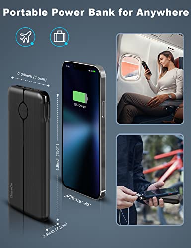 Upgraded Portable Charger, GiieeGii 10000mAh Power Bank Built in Cable, with Micro & Type-C 3 Kinds Cables and USB Output Port Cell Phone Battery Backup Compatible with iPhone Android Smartdevices