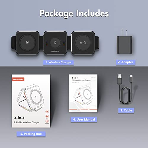 Wireless Charger 3 in 1,Magnetic Foldable 3 in 1 Charging Station,Fast Wireless Charging Dock,Compatible with iPhone 14/Pro/Max/Plus/13/12 Series,AirPods 3/2/Pro,iWatch(with Adapter)