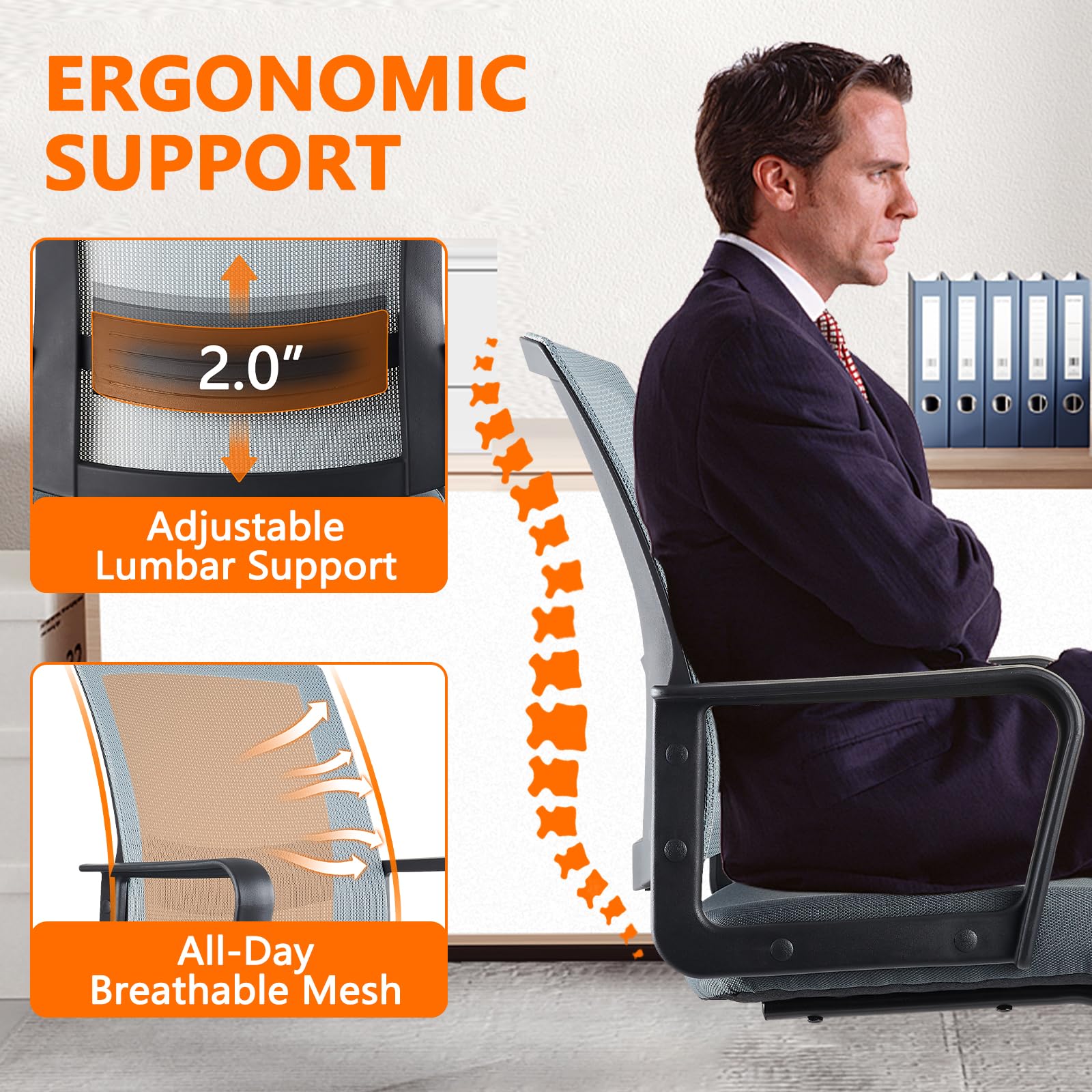 CLATINA Office Guest Chair with Lumbar Support and Mid Back Mesh Space Air Grid Series for Reception Conference Room 2 Pack