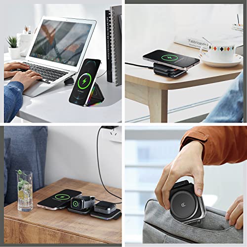 Wireless Charger 3 in 1,Magnetic Foldable 3 in 1 Charging Station,Fast Wireless Charging Dock,Compatible with iPhone 14/Pro/Max/Plus/13/12 Series,AirPods 3/2/Pro,iWatch(with Adapter)