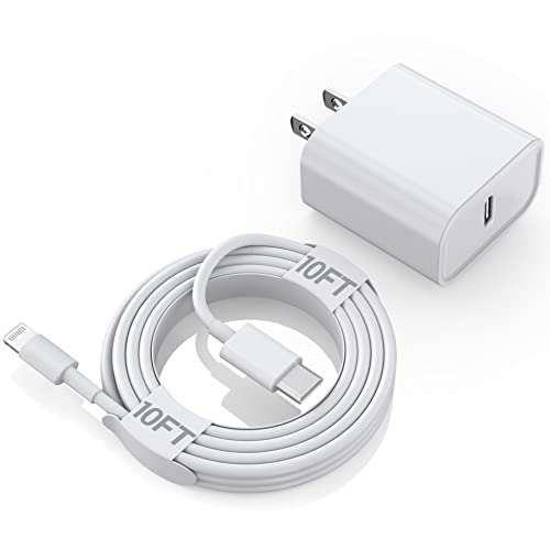 iPhone Charger, 10FT Extra Long Fast iPhone Charger【Apple MFi Certified】20W Super Quick Apple Charger USB C Wall Charger Block and 10Foot Lightning Cable Cord for iPhone 14/13/12/11/X/SE/8/7/6 Series