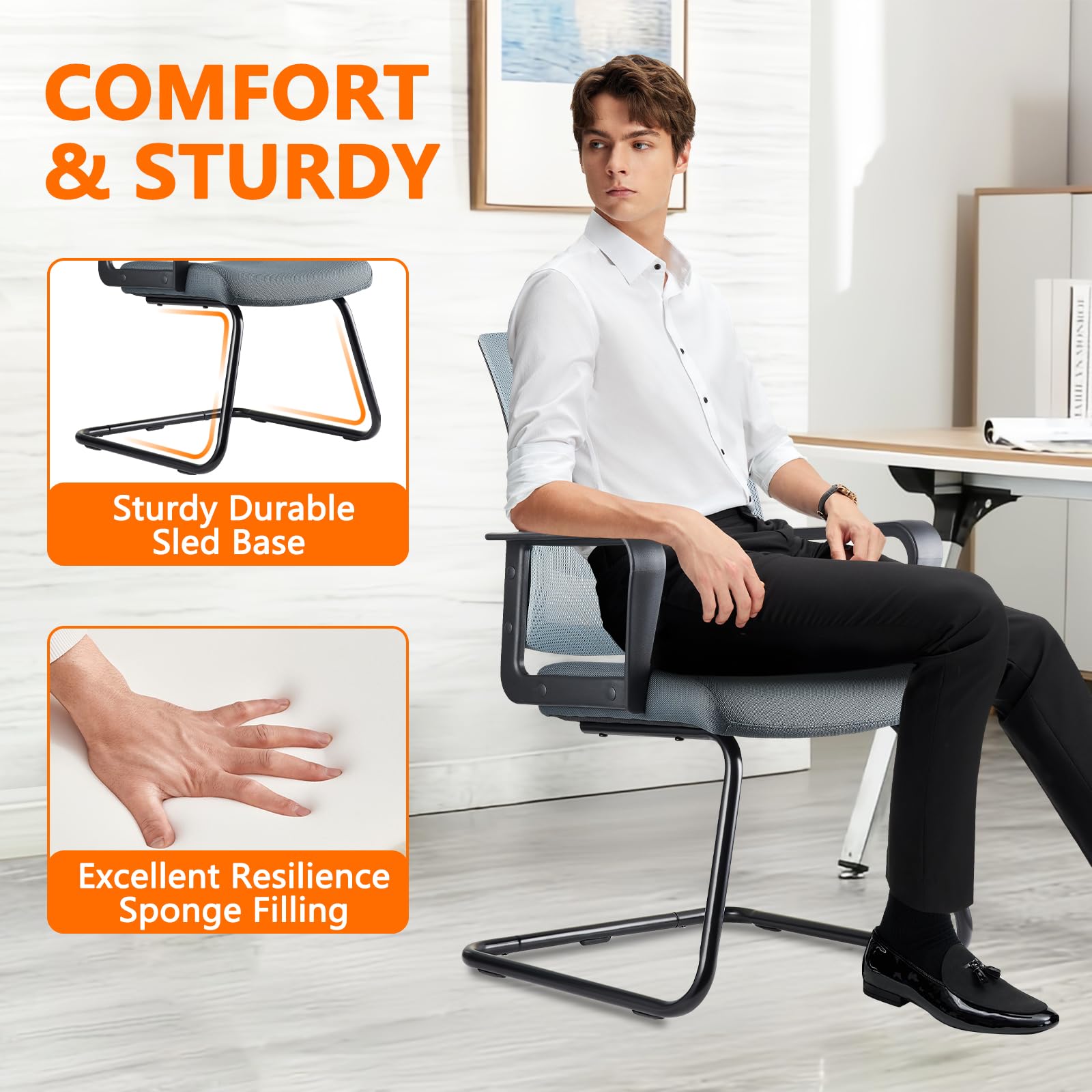 CLATINA Office Guest Chair with Lumbar Support and Mid Back Mesh Space Air Grid Series for Reception Conference Room 2 Pack
