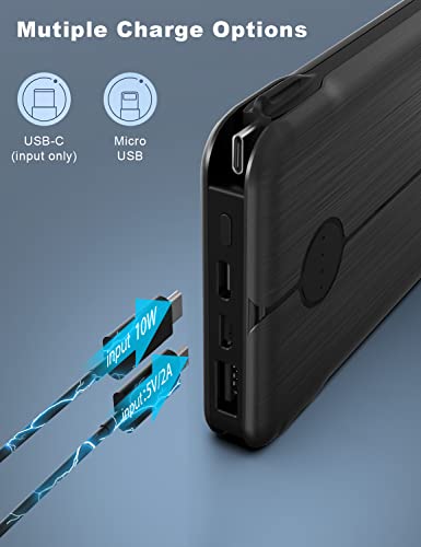 Upgraded Portable Charger, GiieeGii 10000mAh Power Bank Built in Cable, with Micro & Type-C 3 Kinds Cables and USB Output Port Cell Phone Battery Backup Compatible with iPhone Android Smartdevices