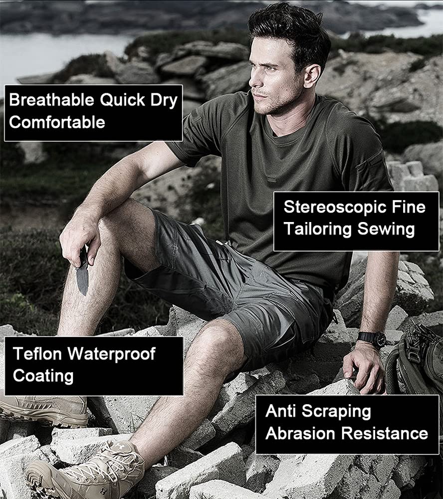 YAXHWIV Mens Tactical Shorts 11" Waterproof Hiking Fishing Breathable Quick Dry Cargo Short Shorts Regular(NO Belt) Grey