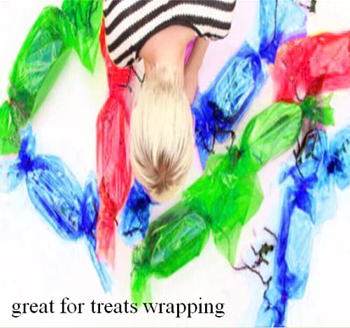 200 ft Blue Cellophane Wrap Roll (16 in x 200 ft x 2.5 Mil)-Colored Cellophane Wrap-Blue Transparent Cellophane for Basket Wrap, Flower, Easter Basket Wrap, Christmas Gift Wrap-Attached with 2 Rolls Ribbon.