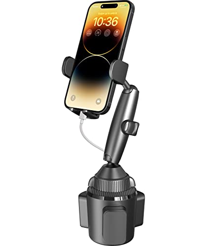 APPS2Car Phone Mount for Car Cup [Upgraded Version], Multi-Pivots Transmission Shaft Long Arm Cup Holder Phone Mount Solid Phone Holder Car Truck Compatible with All Phones iPhone Thick Case Friendly