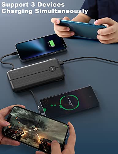 Upgraded Portable Charger, GiieeGii 10000mAh Power Bank Built in Cable, with Micro & Type-C 3 Kinds Cables and USB Output Port Cell Phone Battery Backup Compatible with iPhone Android Smartdevices