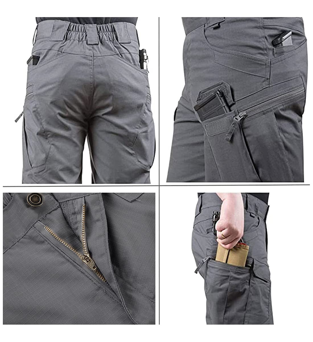 YAXHWIV Mens Tactical Shorts 11" Waterproof Hiking Fishing Breathable Quick Dry Cargo Short Shorts Regular(NO Belt) Grey
