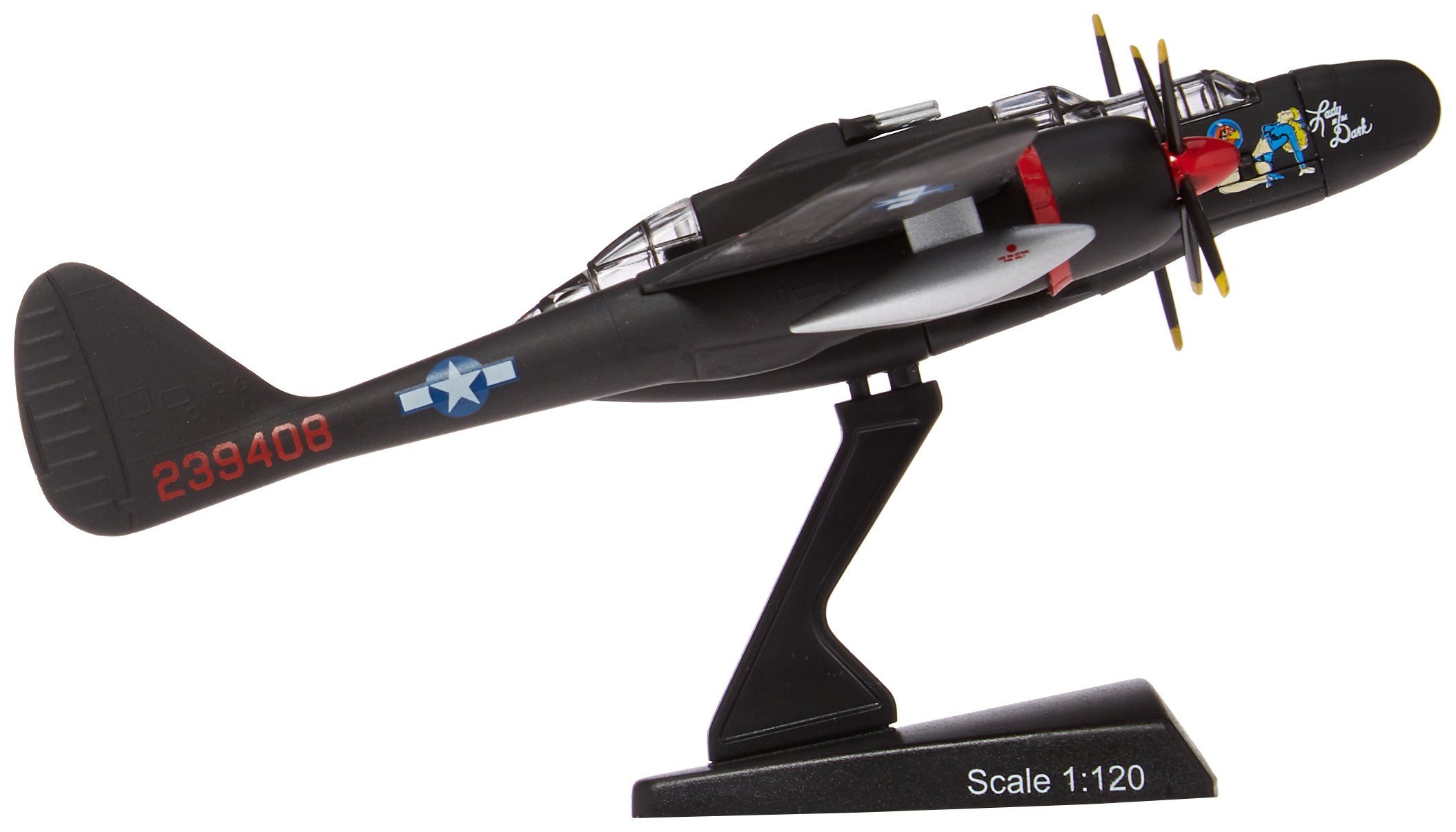 Daron Worldwide Trading Postage Stamp P-61 Black Widow Lady in The Dark 1/120 Airplane Model