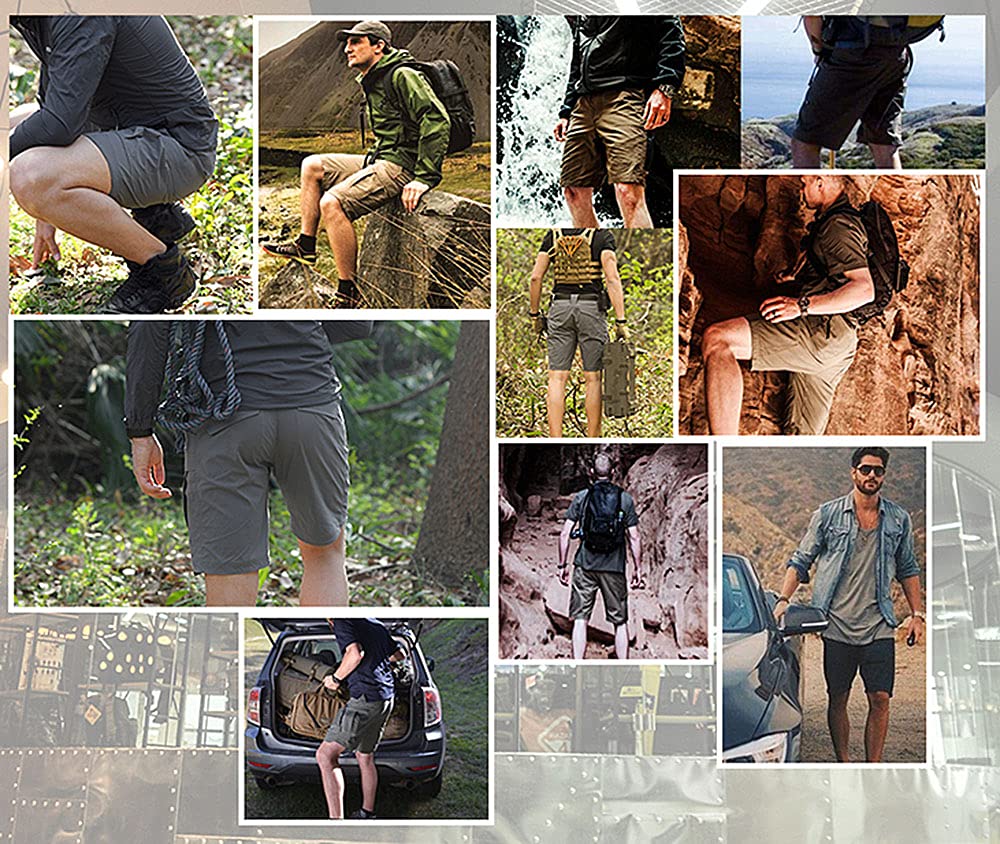 YAXHWIV Mens Tactical Shorts 11" Waterproof Hiking Fishing Breathable Quick Dry Cargo Short Shorts Regular(NO Belt) Grey