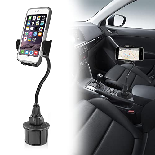 Macally Car Cup Holder Phone Mount - 8β Long Flexible Gooseneck Cell Phone Holder Car Cup Holder with 360Β° Adjustable Holder - Universal Cup Phone Holder Fits with/without Case up to 4.1β Wide