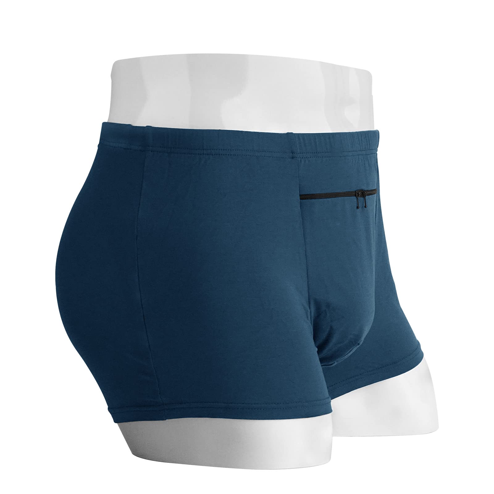 LUEXBOX Pocket Underwear for Men with Secret Hidden Pocket, Travel Boxer Briefs, Small Size 2 Packs (Blue)