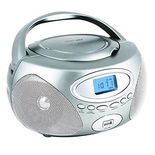 HANNLOMAX HX-311CD Portable CD/MP3 Boombox, PLL AM/FM Radio, USB Port for MP3 Playback, Aux-in, LCD Display, AC/DC Power Source (Silver)