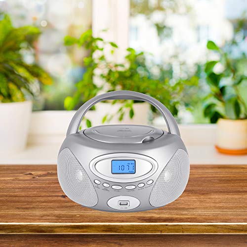 HANNLOMAX HX-311CD Portable CD/MP3 Boombox, PLL AM/FM Radio, USB Port for MP3 Playback, Aux-in, LCD Display, AC/DC Power Source (Silver)