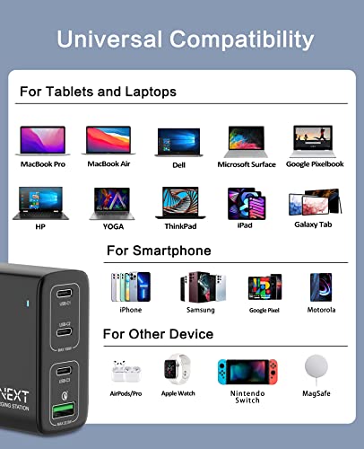 100W USB C Wall Charger,GaN III 4-Port PPS PD Fast Charging Station,GOLDNEXT Foldable Power Block with Type C Cable Compatible with MacBook Pro/Air,XPS,iPad Pro,iPhone14/13 Max,Galaxy S22/S21,Pixel 7