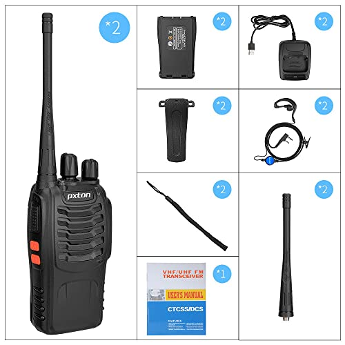 pxton PX-8S-01 walkie talkies for Adults with Upgraded Headset,Handheld Portable Two Way radios Long Range Include Rechargeable walkie Talkie Li-ion Battery and USB Charger(2 Pack)