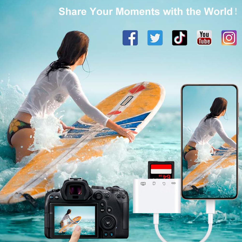 USB C to SD/Micro SD Card Reader, 4 in 1 USB-C to Camera Memory Card Adapter with Charging Port for iPhone 15/16/ iPad Pro, USB 3.0 Female OTG Adapter for iPad Air/MacBook/Samsung Galaxy