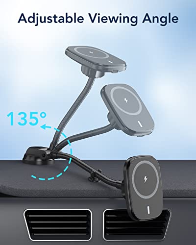 Magnetic Wireless Car Charger, TERYTH Fast Charging 360° Adjustable Auto Alignment Windshield Dashboard Phone Car Charging Mount Compatible with iPhone 14/14 Plus/14 Pro/14 Pro Max and 13/12 Series