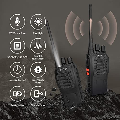 pxton PX-8S-01 walkie talkies for Adults with Upgraded Headset,Handheld Portable Two Way radios Long Range Include Rechargeable walkie Talkie Li-ion Battery and USB Charger(2 Pack)