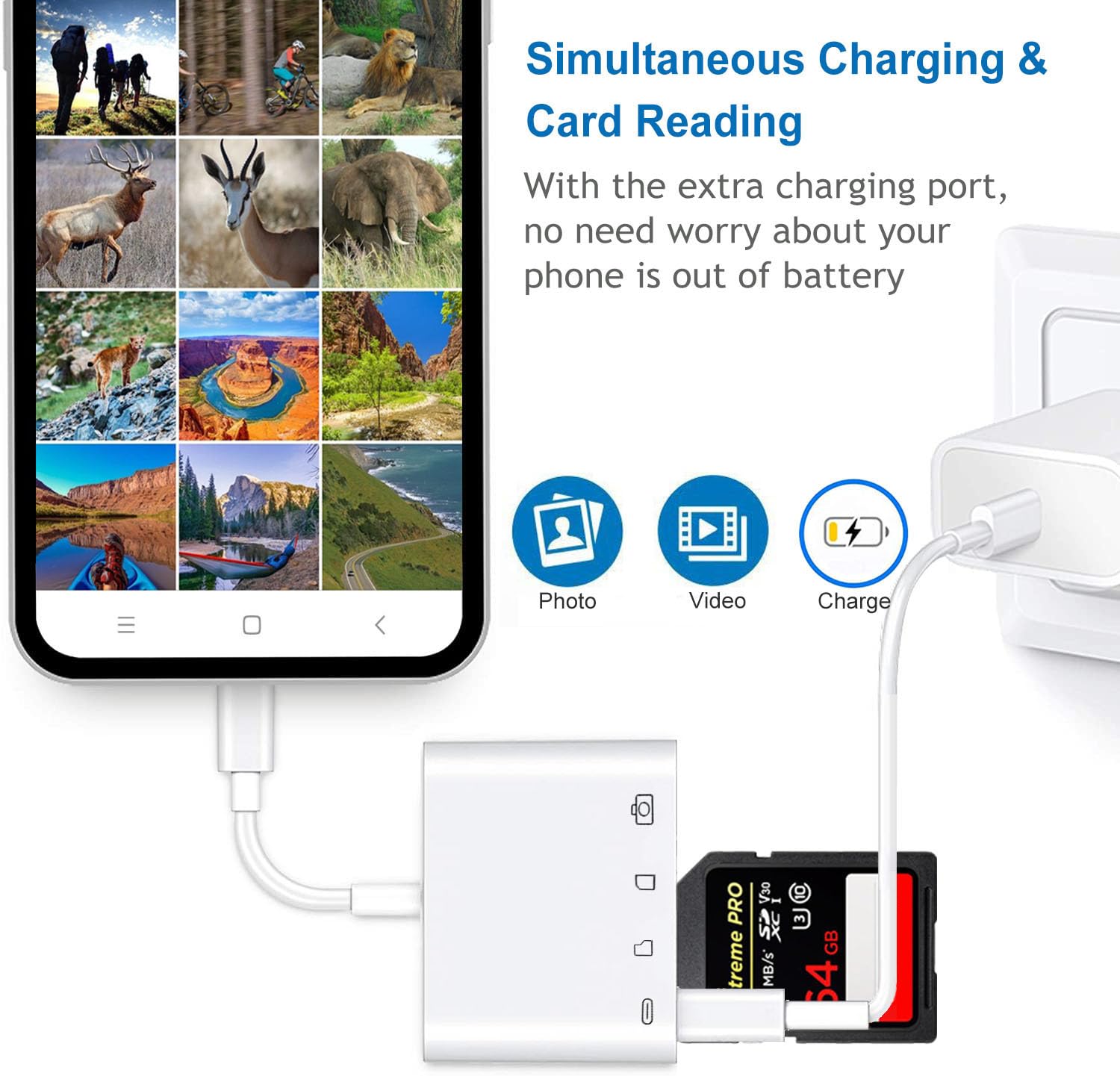 USB C to SD/Micro SD Card Reader, 4 in 1 USB-C to Camera Memory Card Adapter with Charging Port for iPhone 15/16/ iPad Pro, USB 3.0 Female OTG Adapter for iPad Air/MacBook/Samsung Galaxy
