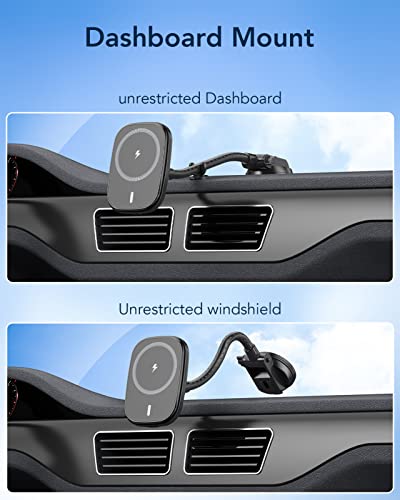 Magnetic Wireless Car Charger, TERYTH Fast Charging 360° Adjustable Auto Alignment Windshield Dashboard Phone Car Charging Mount Compatible with iPhone 14/14 Plus/14 Pro/14 Pro Max and 13/12 Series