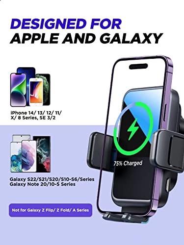 JOYROOM Wireless Car Charger Mount, Car Phone Holder Mount Wireless Charging for iPhone 14/13/12/11/X/8 Series [AUTO MOVING COIL] Wireless Charger for Car Compatible with Galaxy S22/S21/S20 Note 20/10