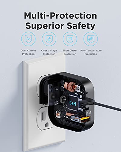 USB C Charger, EHO 65W GaN III PPS Fast Charger Adapter, 3-Port Foldable Compact Wall Charger Compatible with MacBook Pro/Air, Galaxy S22/S21, Note 20/10+, iPhone 13/12, iPad Pro, and More, Black
