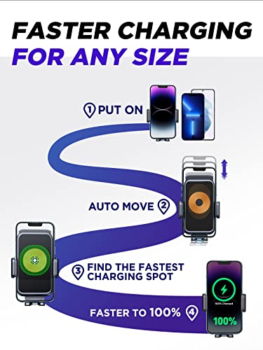 JOYROOM Wireless Car Charger Mount, Car Phone Holder Mount Wireless Charging for iPhone 14/13/12/11/X/8 Series [AUTO MOVING COIL] Wireless Charger for Car Compatible with Galaxy S22/S21/S20 Note 20/10
