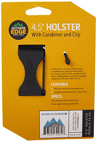 Outdoor Edge 4.5" Nylon Utility Holster - for Carrying Folding Knives, Multi-Tools, Gun Magazines and Accessories - Includes Belt Clip and Carabiner