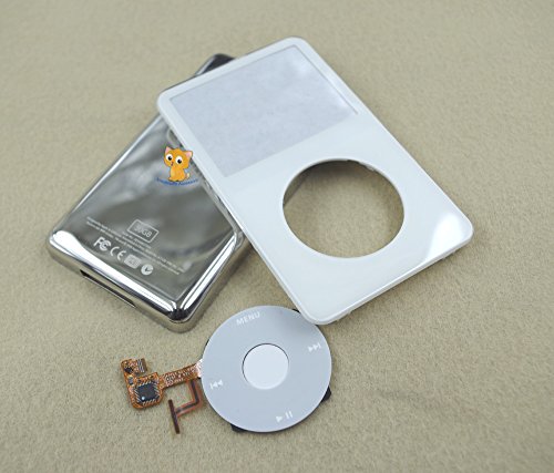 Full Set White Front Faceplate Fascia Back Housing Case Cover Shell White Clickwheel Flex Central Button Key + Tools for iPod 5th Gen Video 30gb